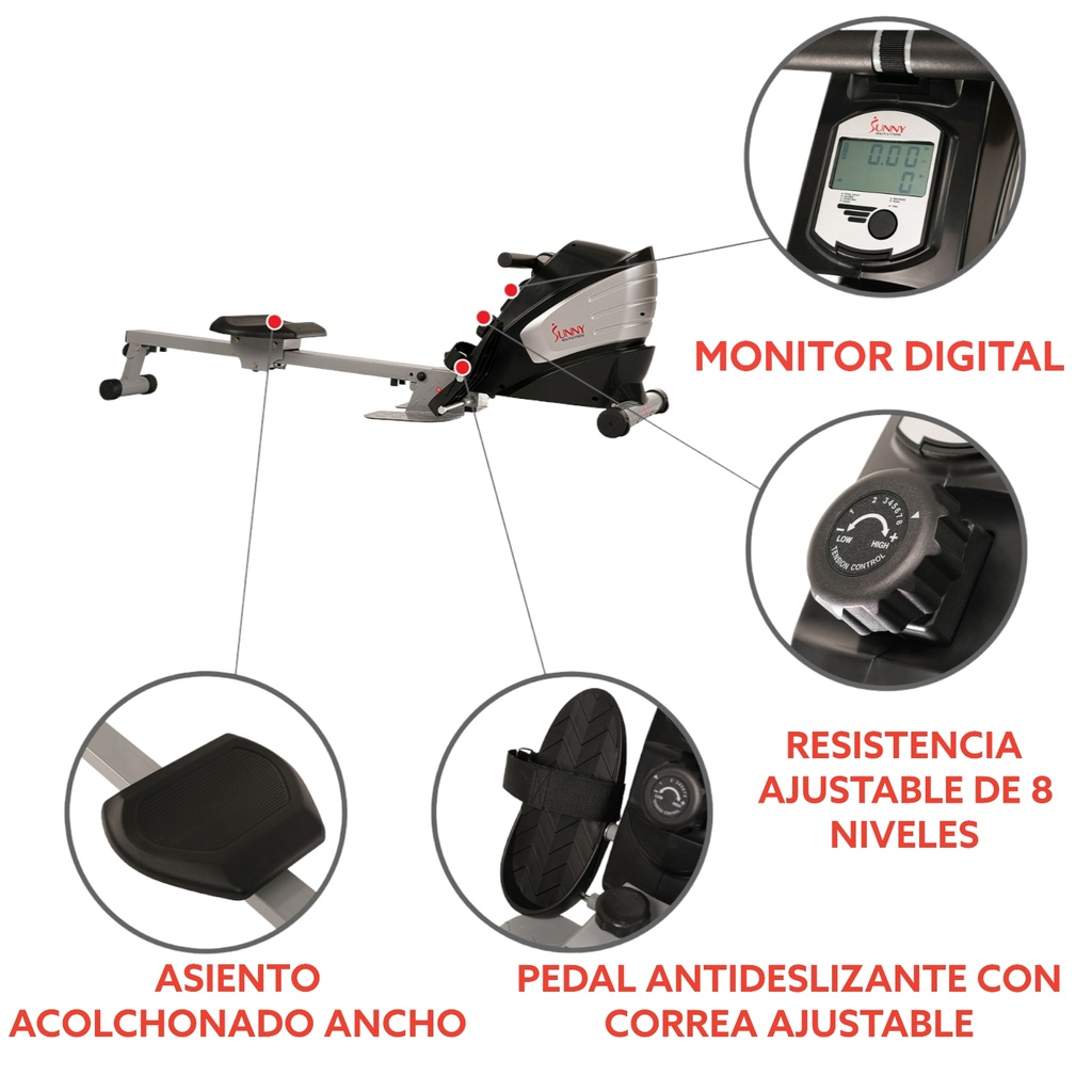 Sunny Health & Fitness Maquina de Remo Magnetico de doble Funcion con ...